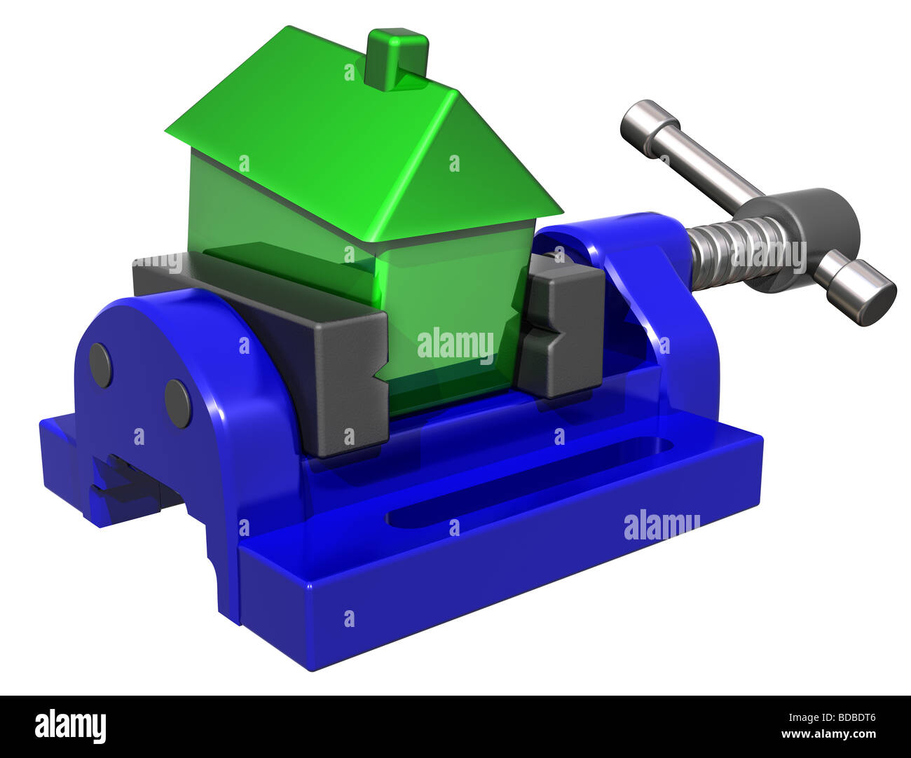 Isolated illustration of a house being squeezed in a vice Stock Photo ...