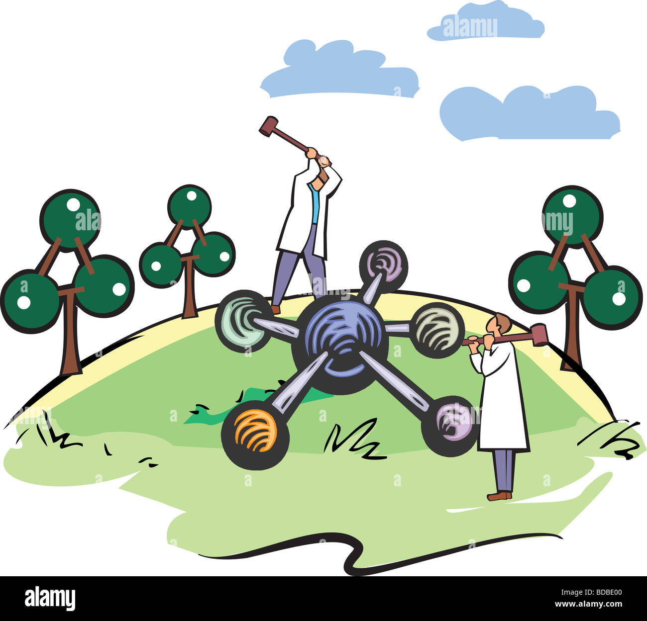 Two male scientists working on an atomic structure Stock Photo - Alamy