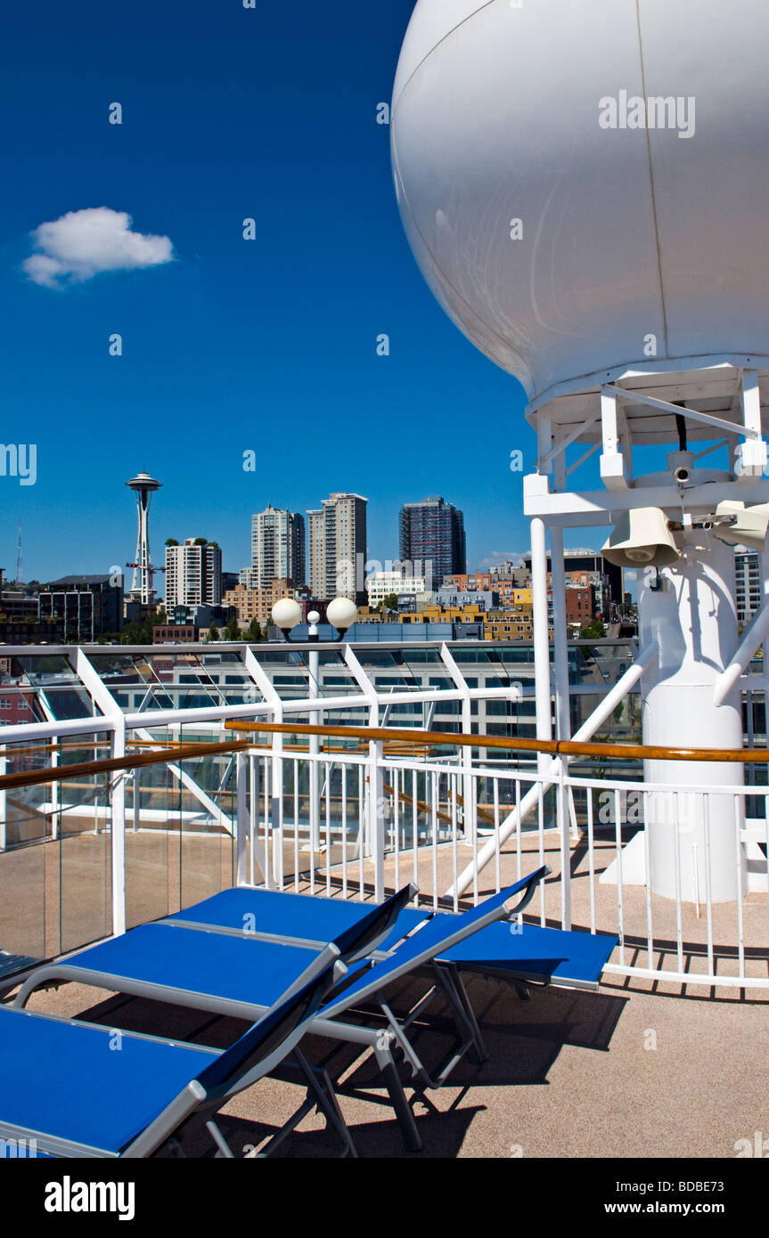 The Seattle Washington Skyline from the top deck of a cruise ship, The ...