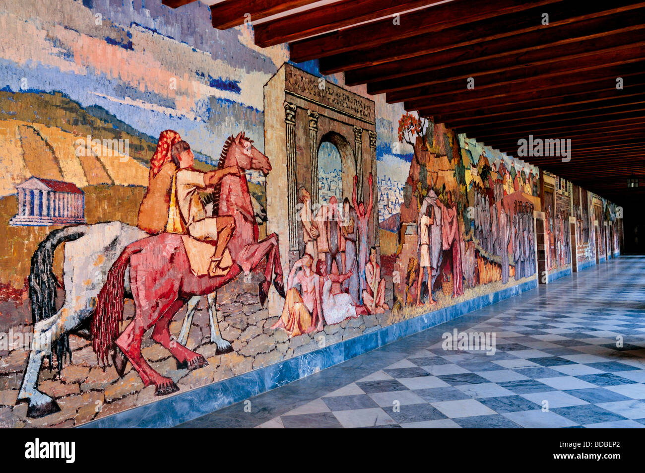 Spain, Galicia: Wall painting in the corridor of monastery of Samos ...