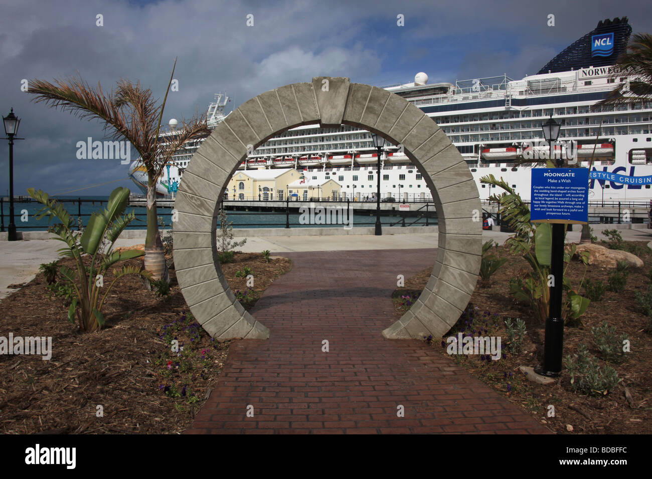 Moongate arch at King's Wharf, Bermuda, under which couples will kiss ...