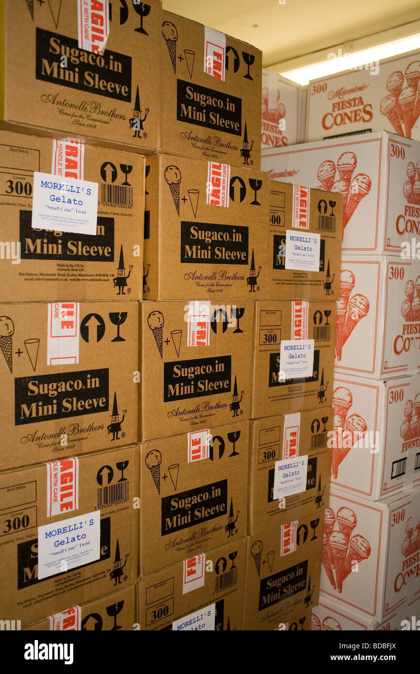 Boxes of Ice Cream cones in a store room Stock Photo - Alamy