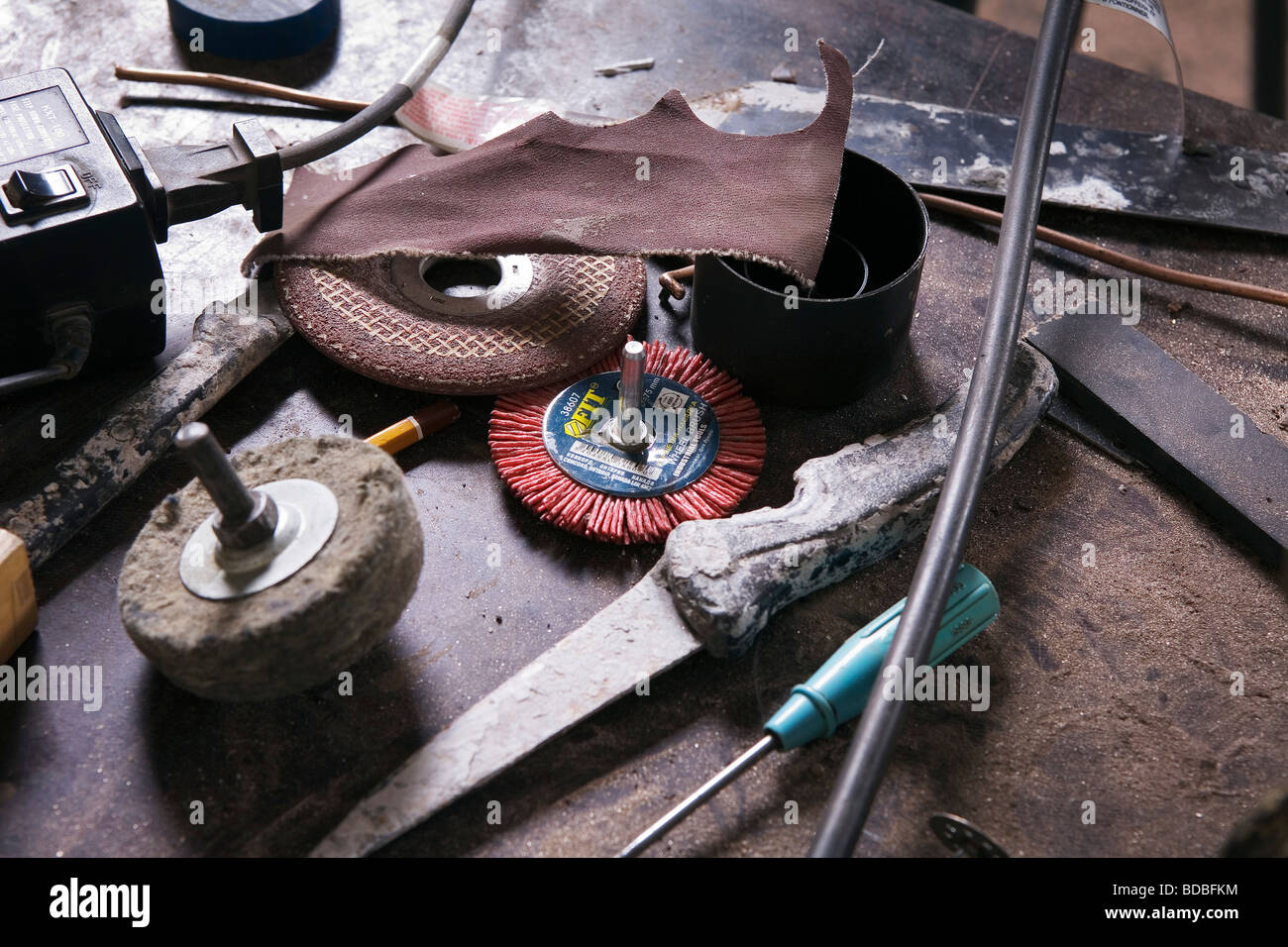 different tools on table in workshop Stock Photo - Alamy