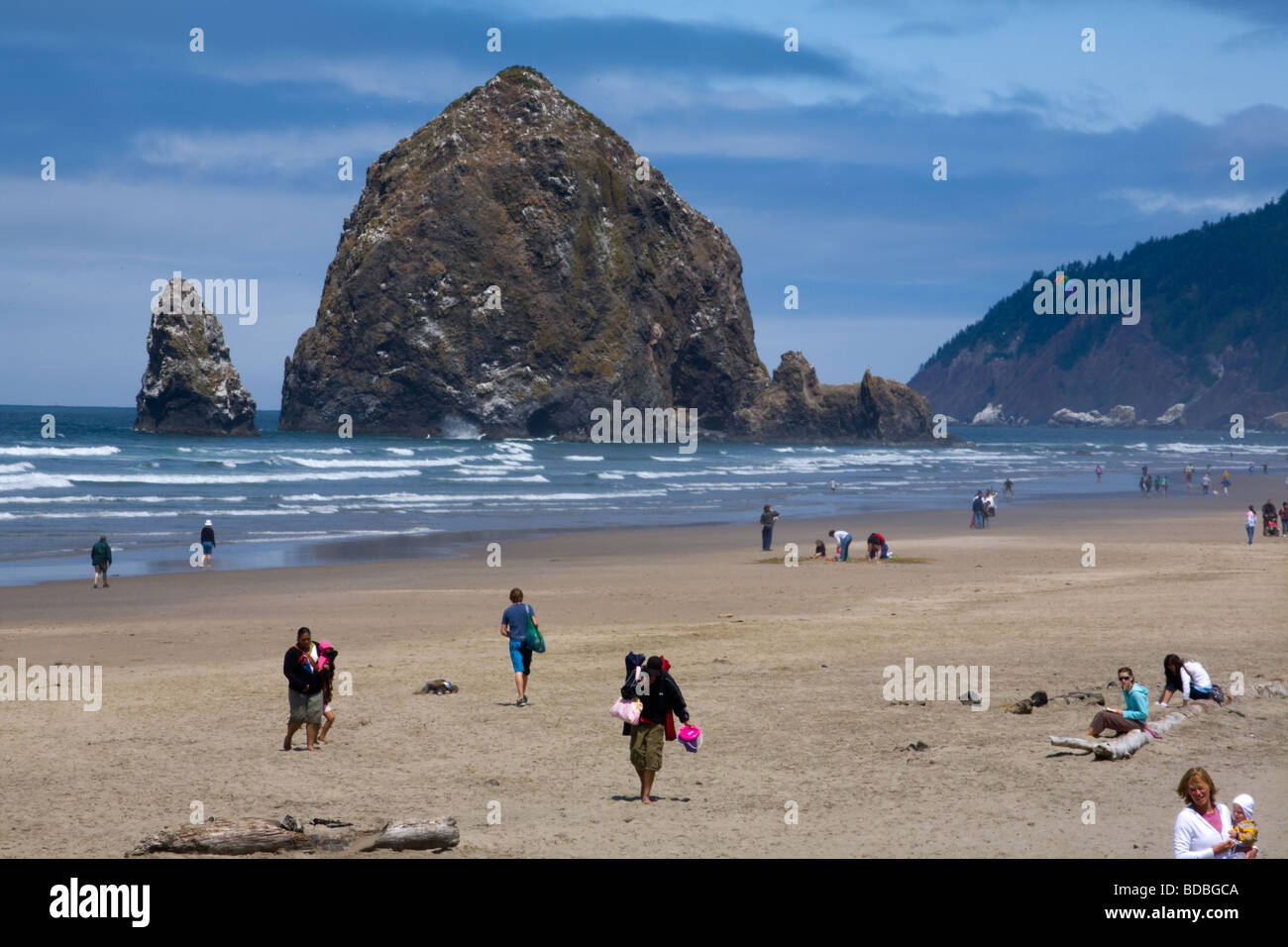 Haystack Rock is a 235 foot tall monolith aka sea stack at Cannon Beach ...