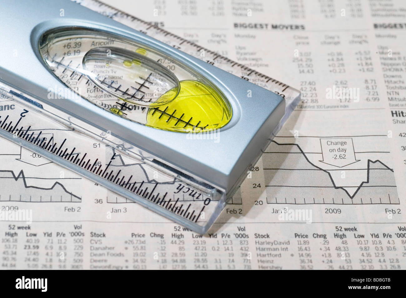 rule with spirit-level on page of business paper Stock Photo - Alamy
