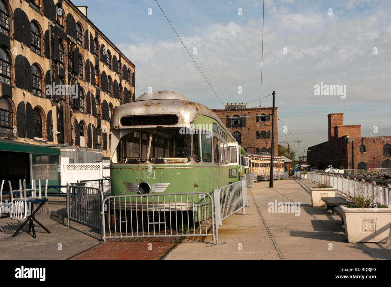 Red Hook Trolley on the waterfront Stock Photo - Alamy