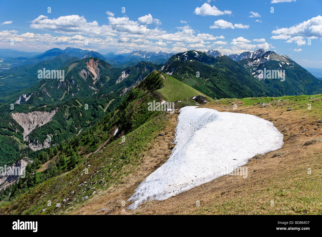 View along the Karavanke mountain ridge from Golica to Stol on the ...