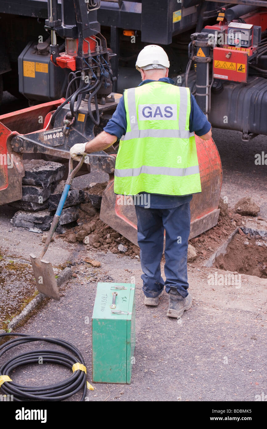 British Gas workers replacing old metal gas pipes with plastic ones ...