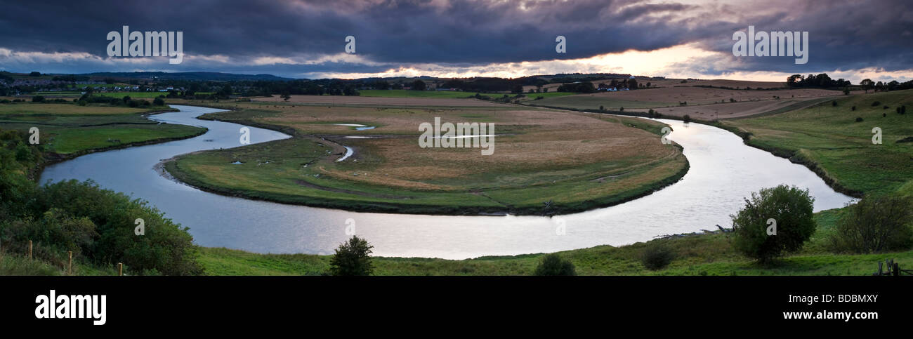 Panoramic view of a loop in the River Aln just outside the village of ...