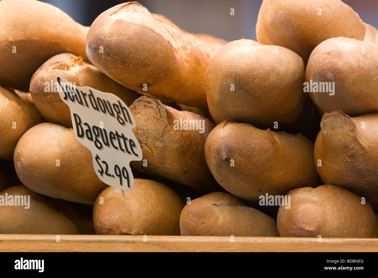 Fresh baked bread being sold at a farmers market in Boise Idaho USA ...