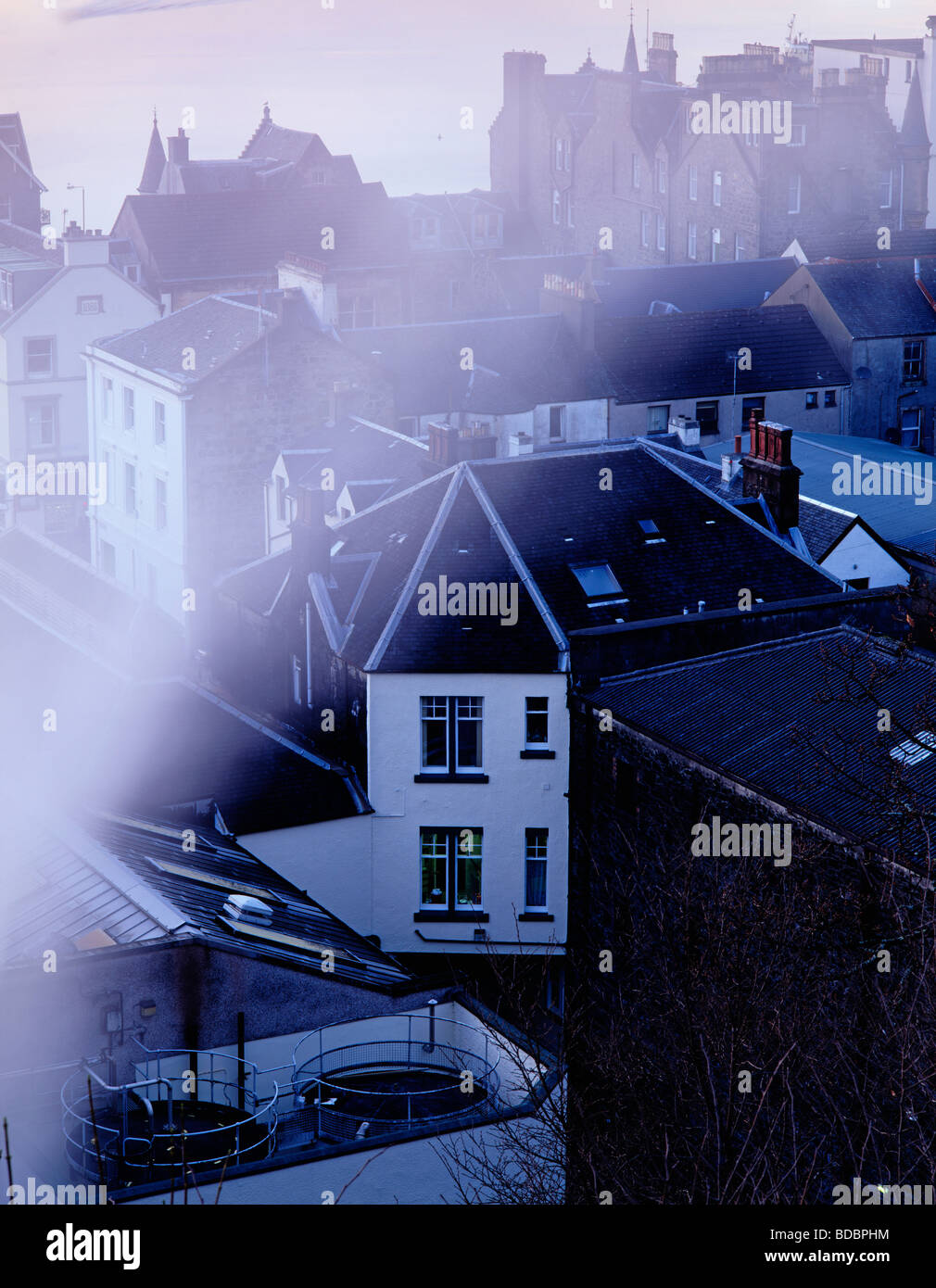 Oban town centre viewed from above the distillery, Argyll, Scotland, UK ...