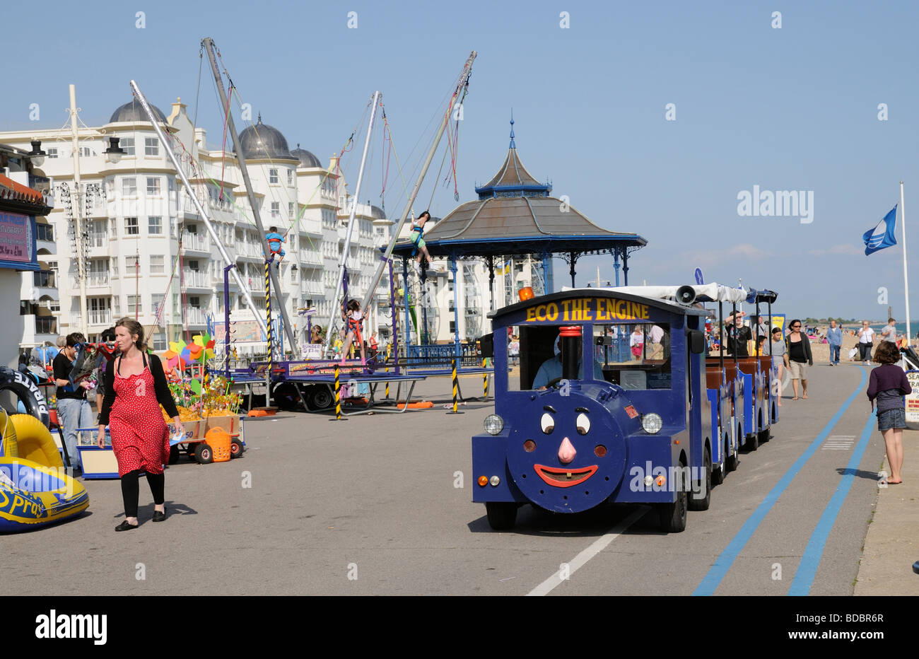 Seafront tourist train on the promenade at Bognor Regis West Sussex ...