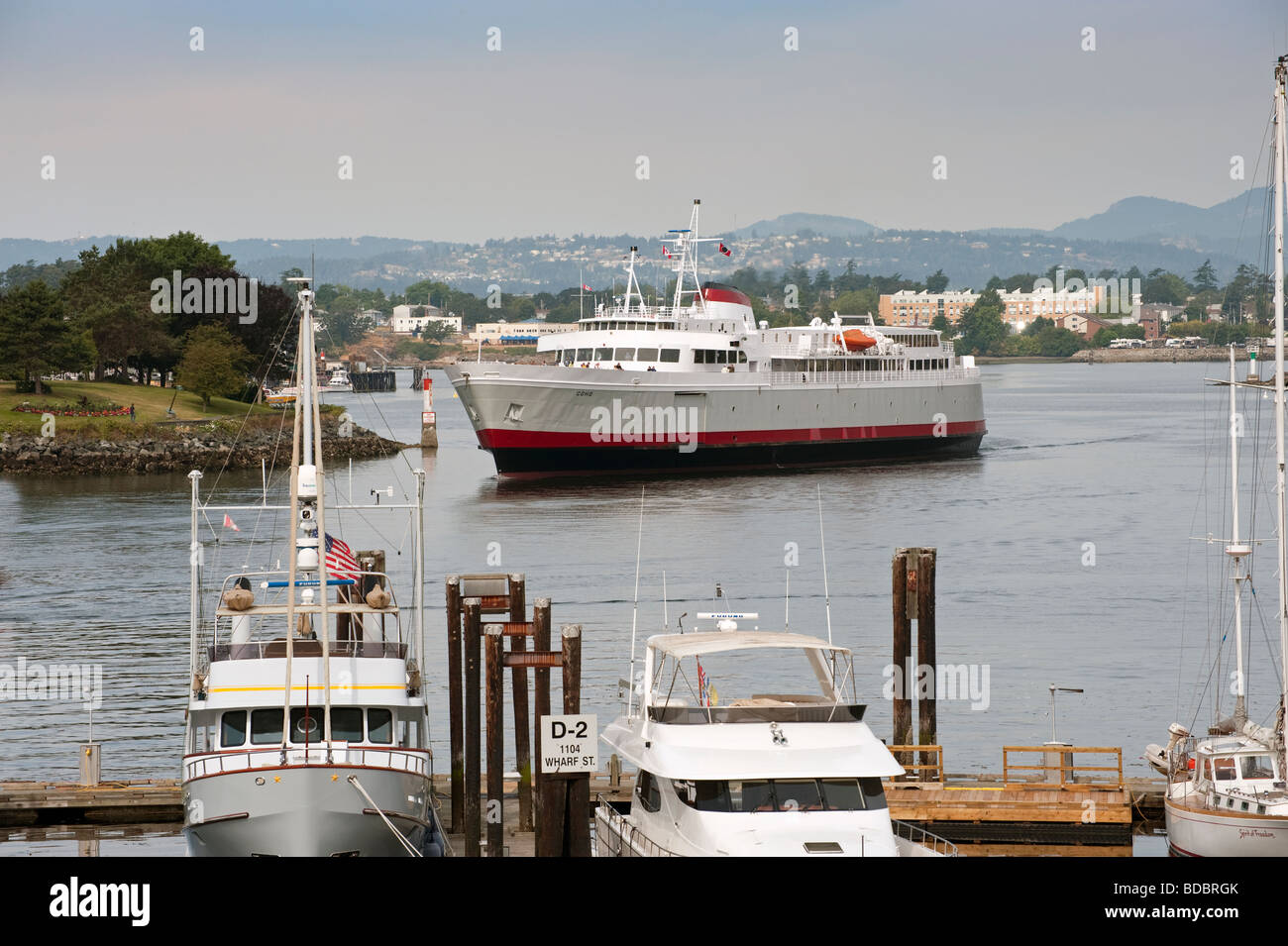The Black Ball Line ferry "M.V. Coho" enters the inner harbour area of ...