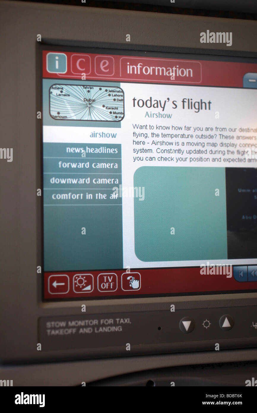In Flight entertainment screen on an Emirates Plane Stock Photo - Alamy