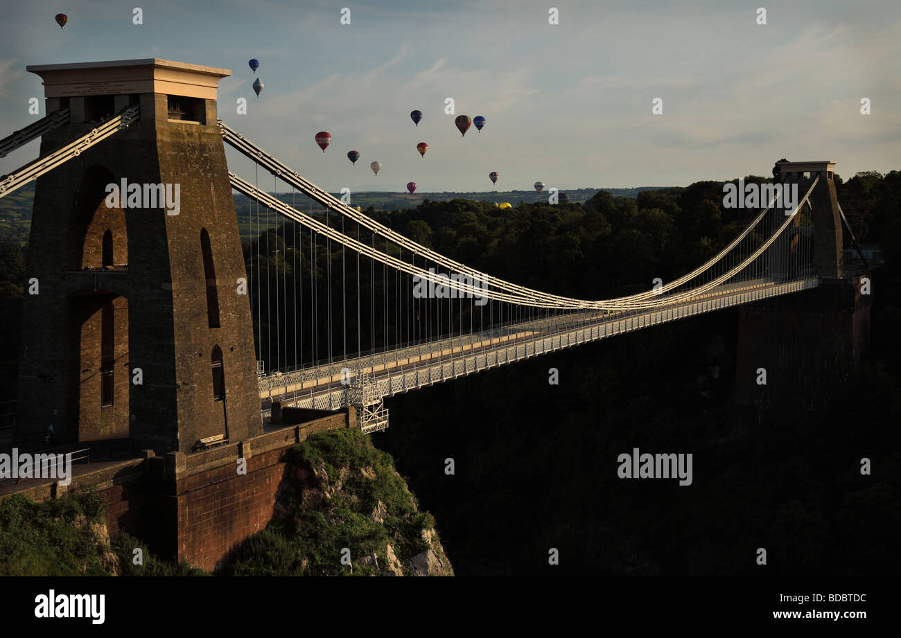 Hot Air Balloons pass by the Clifton Suspension Bridge in the city of ...