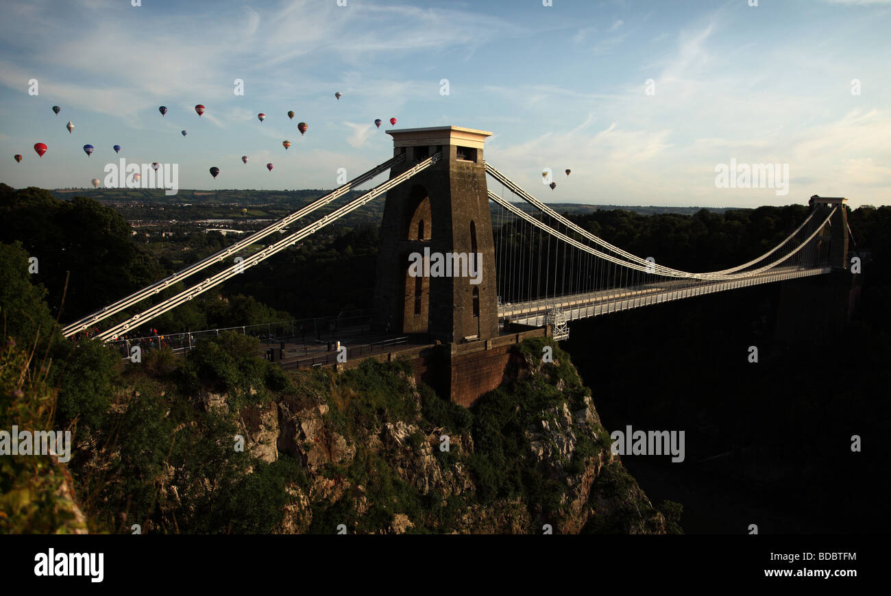 Hot Air Balloons pass by the Clifton Suspension Bridge in the city of ...