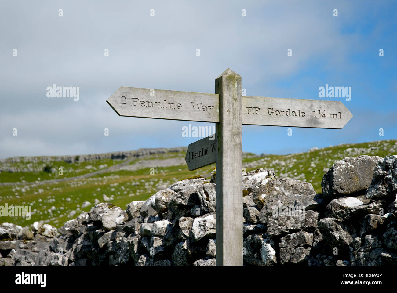Sign for Pennine Way near Malham, Yorkshire Dales National Park, North ...