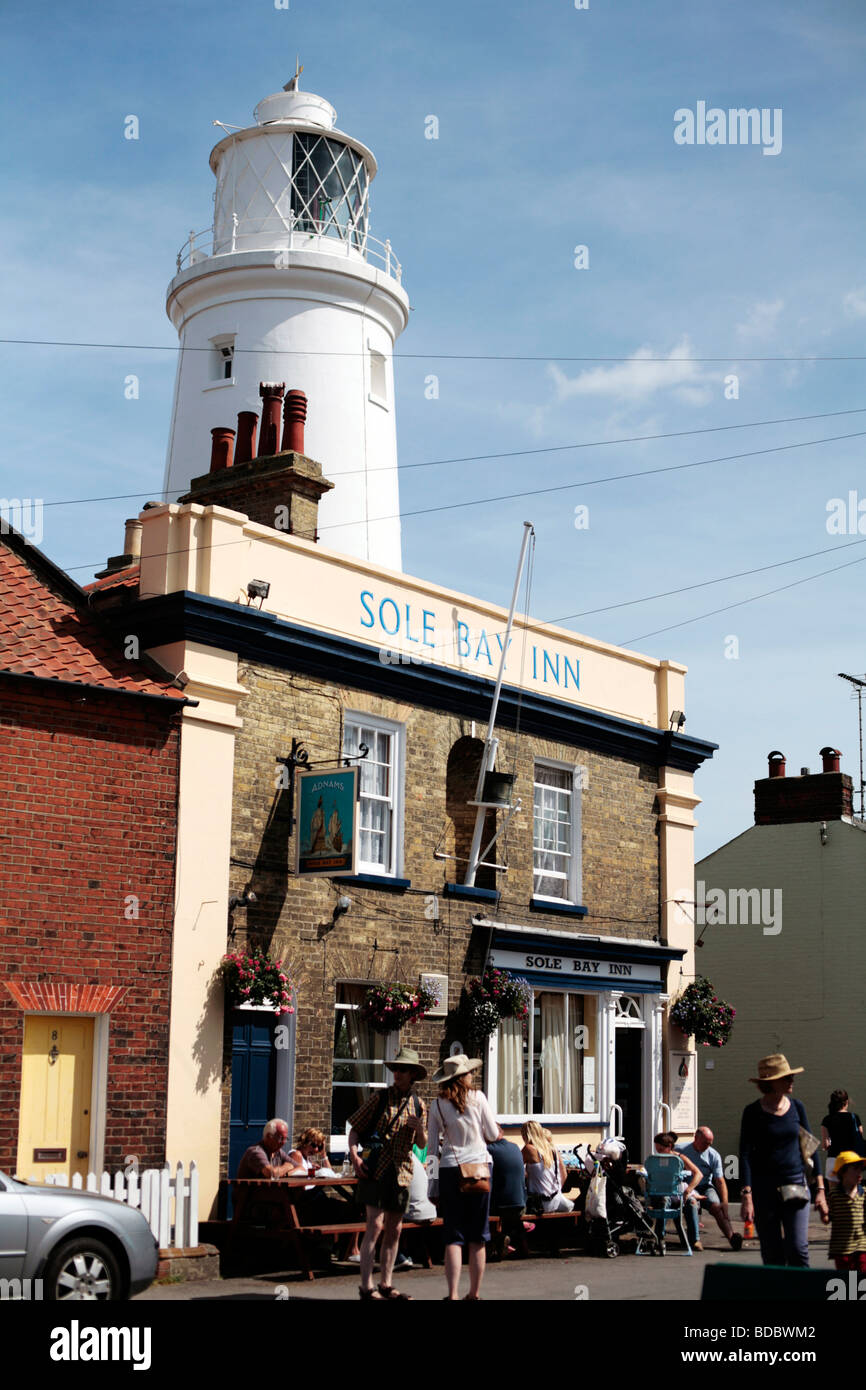 Southwold lighthouse seen over the Sole Bay Inn, Suffolk UK Stock Photo ...