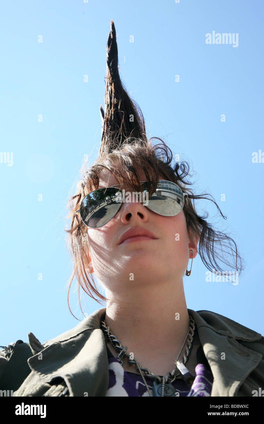 A punk girl 'Rae Ray Riots' with a large Mohican, Shoreditch, London ...