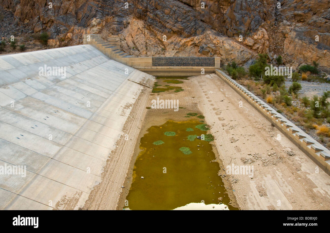 Dried out dam in the River bed Wadi Ghul Al Dakhiliyah region Oman ...