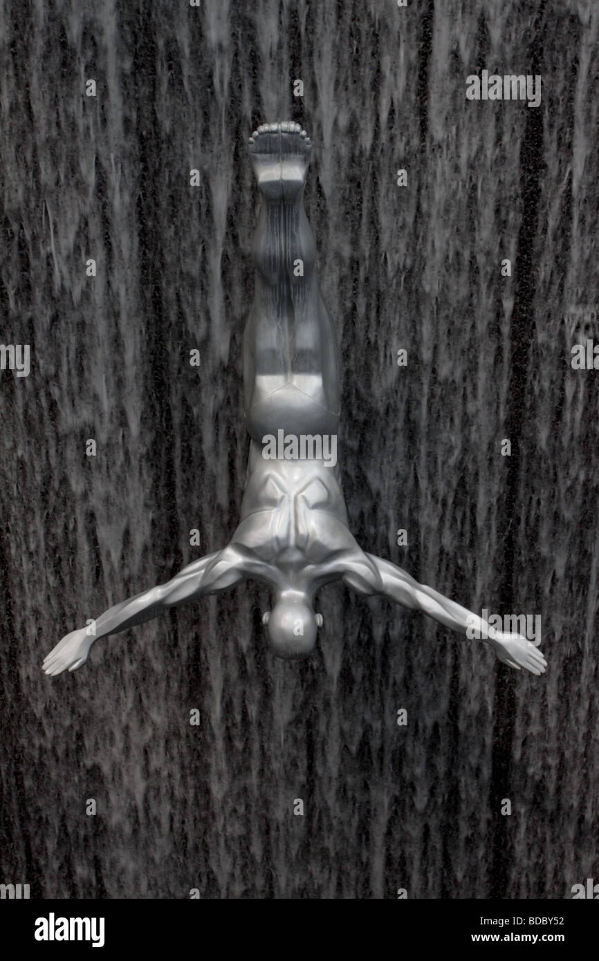 Sculpture of diver at Waterfall in Dubai Mall Stock Photo - Alamy