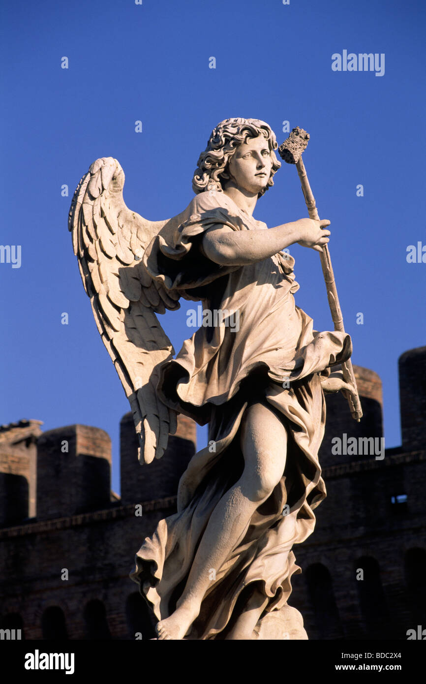 Italy, Rome, angel statue on Sant'Angelo bridge, angel with the sponge ...