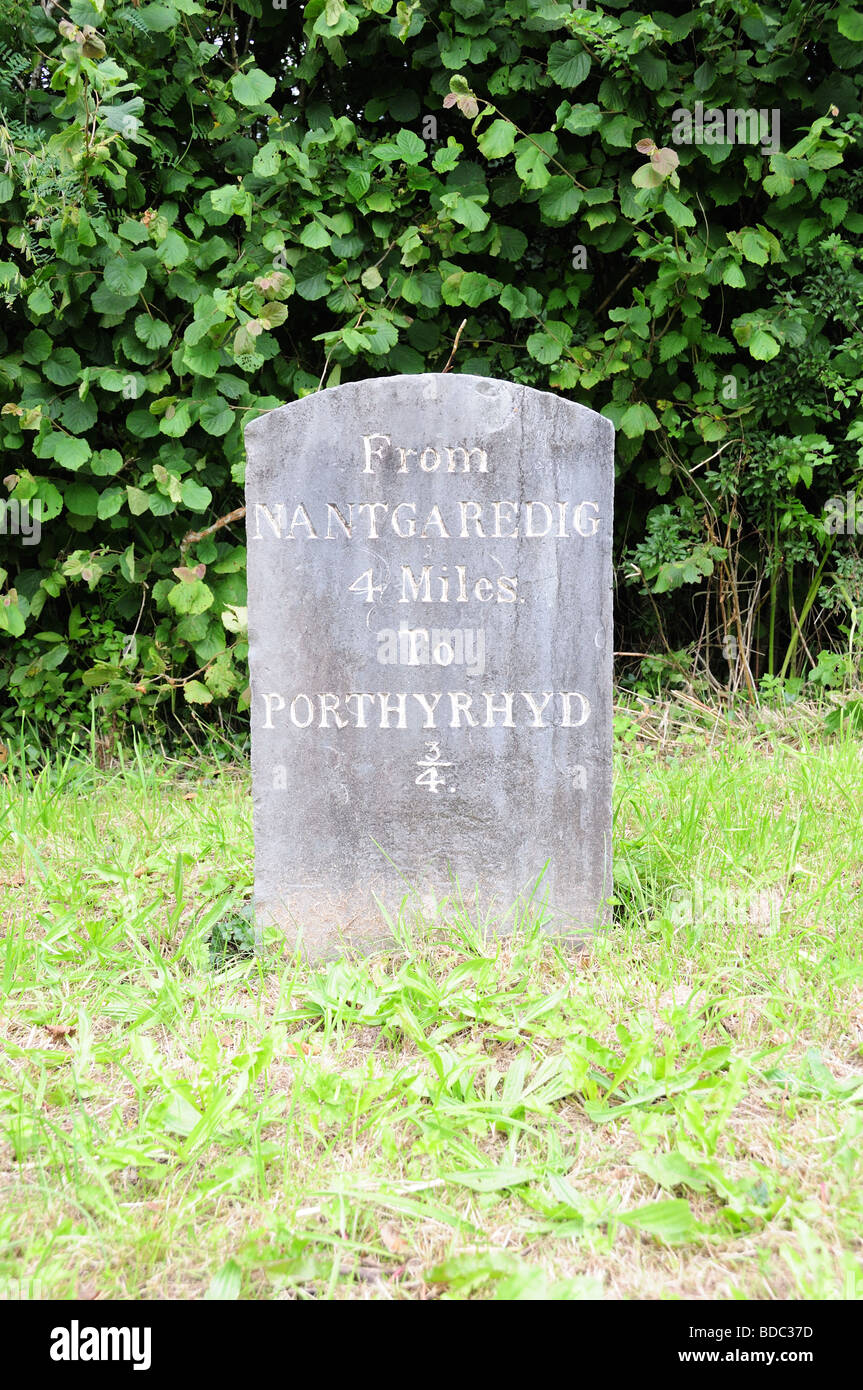 Old milestone between Nantgaredig and Porthyrhyd Carmarthenshire Wales ...