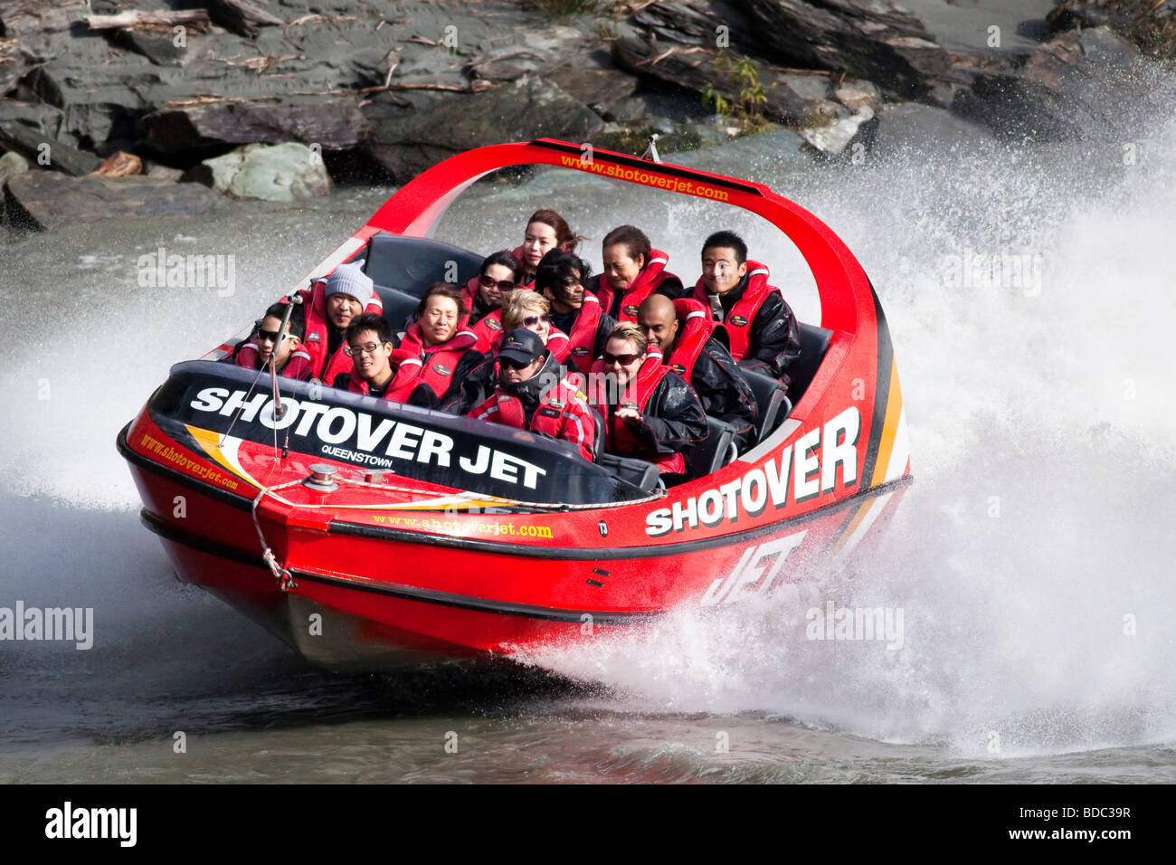 Shotover Jet Boat on the Shotover River in Queenstown, New Zealand ...
