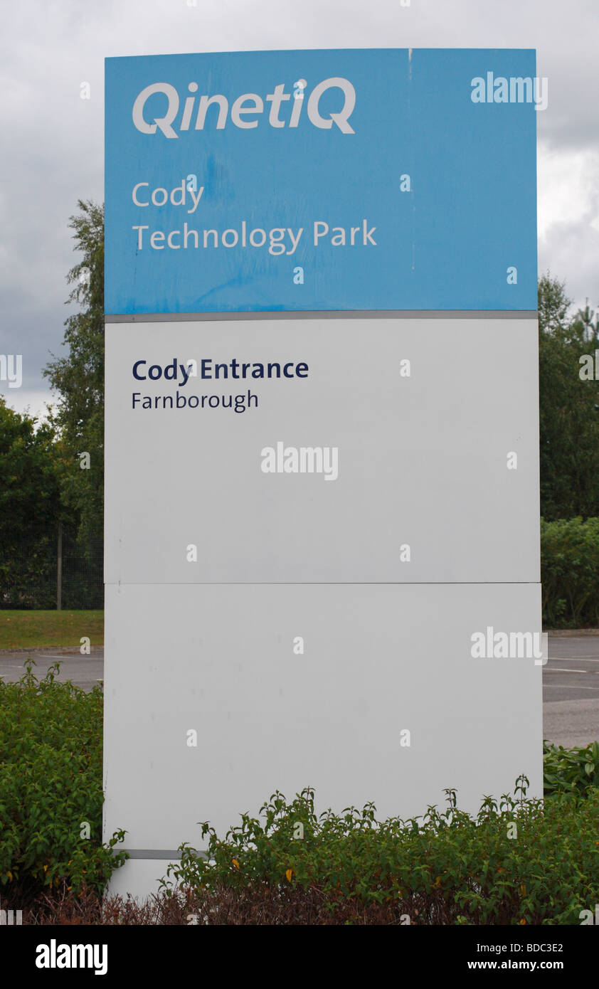 Entrance sign for the Qinetiq facility at Cody Technology Park ...