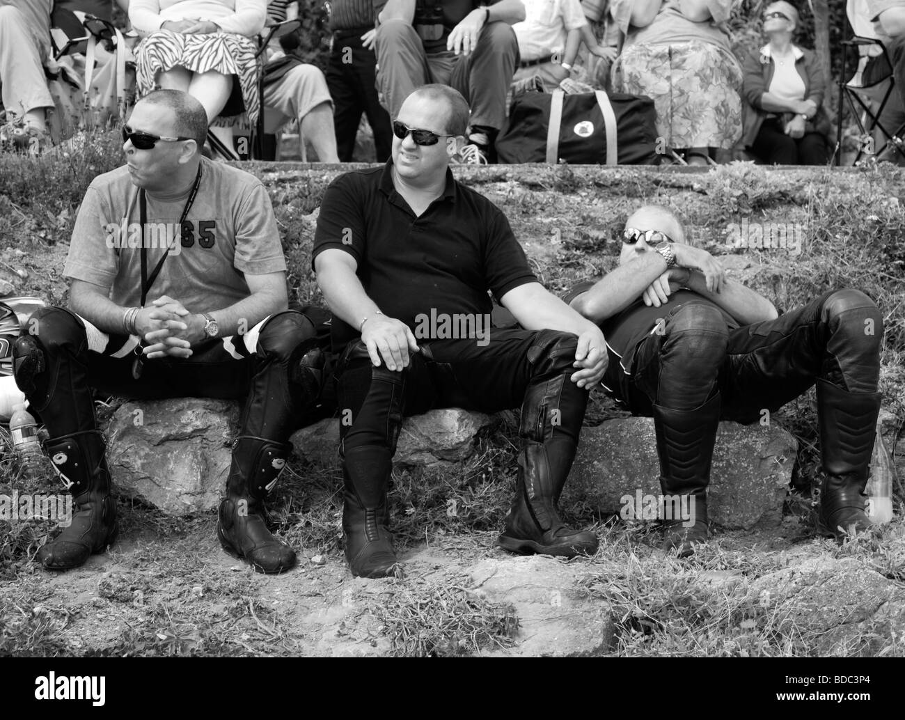 Three bikers Black and White Stock Photos & Images - Alamy