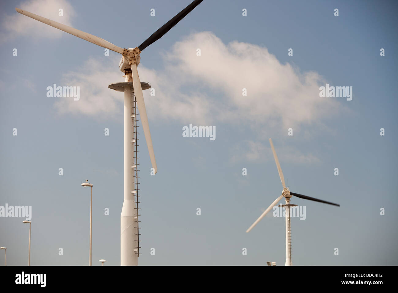 Wind turbines in a Tesco store car park in Barrow in Furness, Cumbria ...