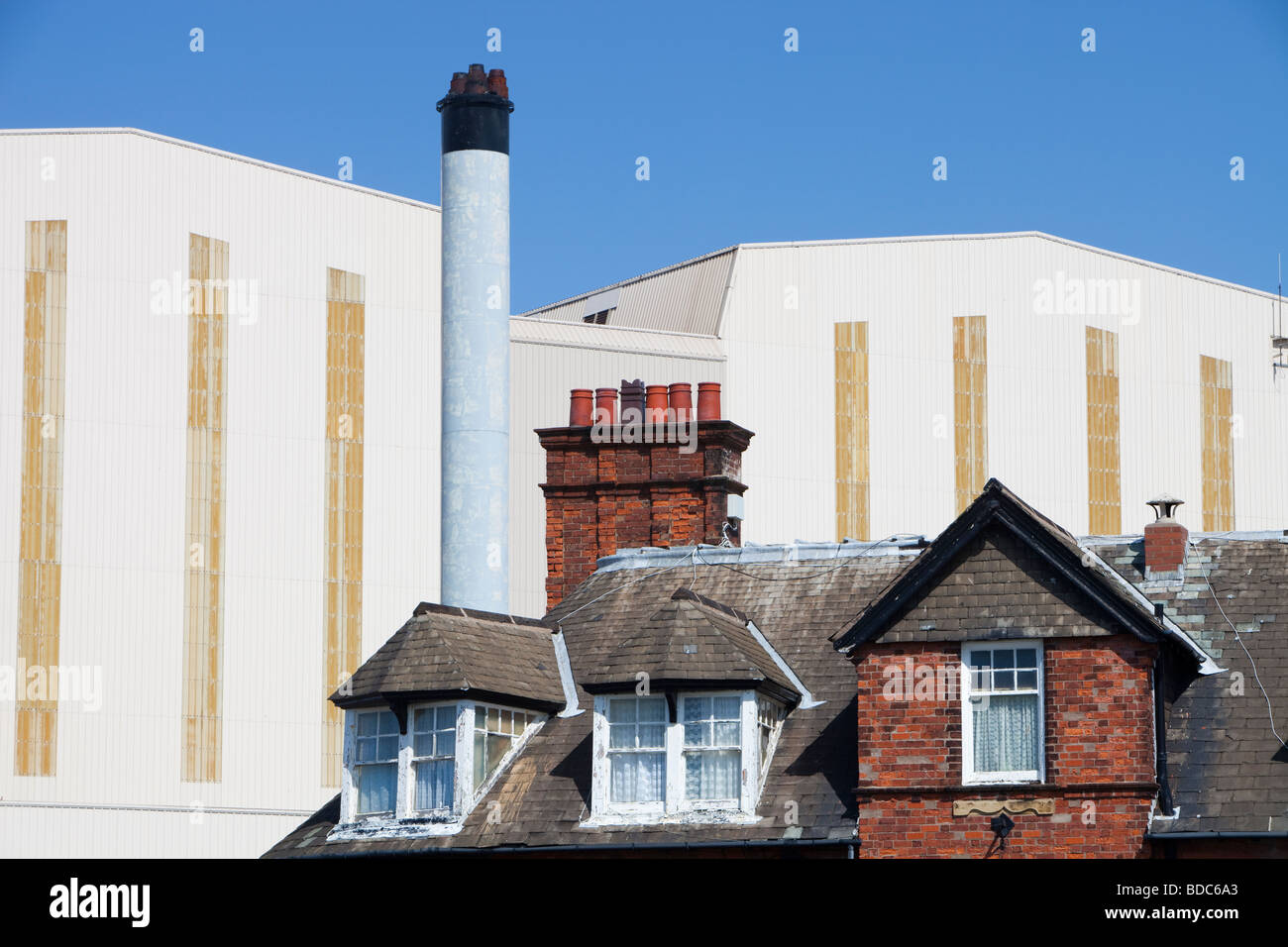 BAE systems buildings overshadowing old terraced houses in Barrow in ...