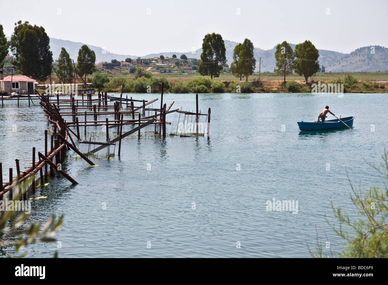 Fishing traps in the Vivari Channel at the entrance to Lake Butrint at ...