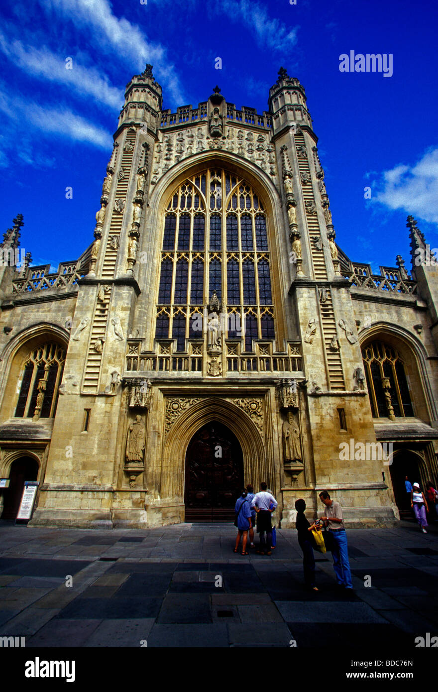 people, tourists, visitors, visiting, Bath Abbey, Bath, Somerset County ...