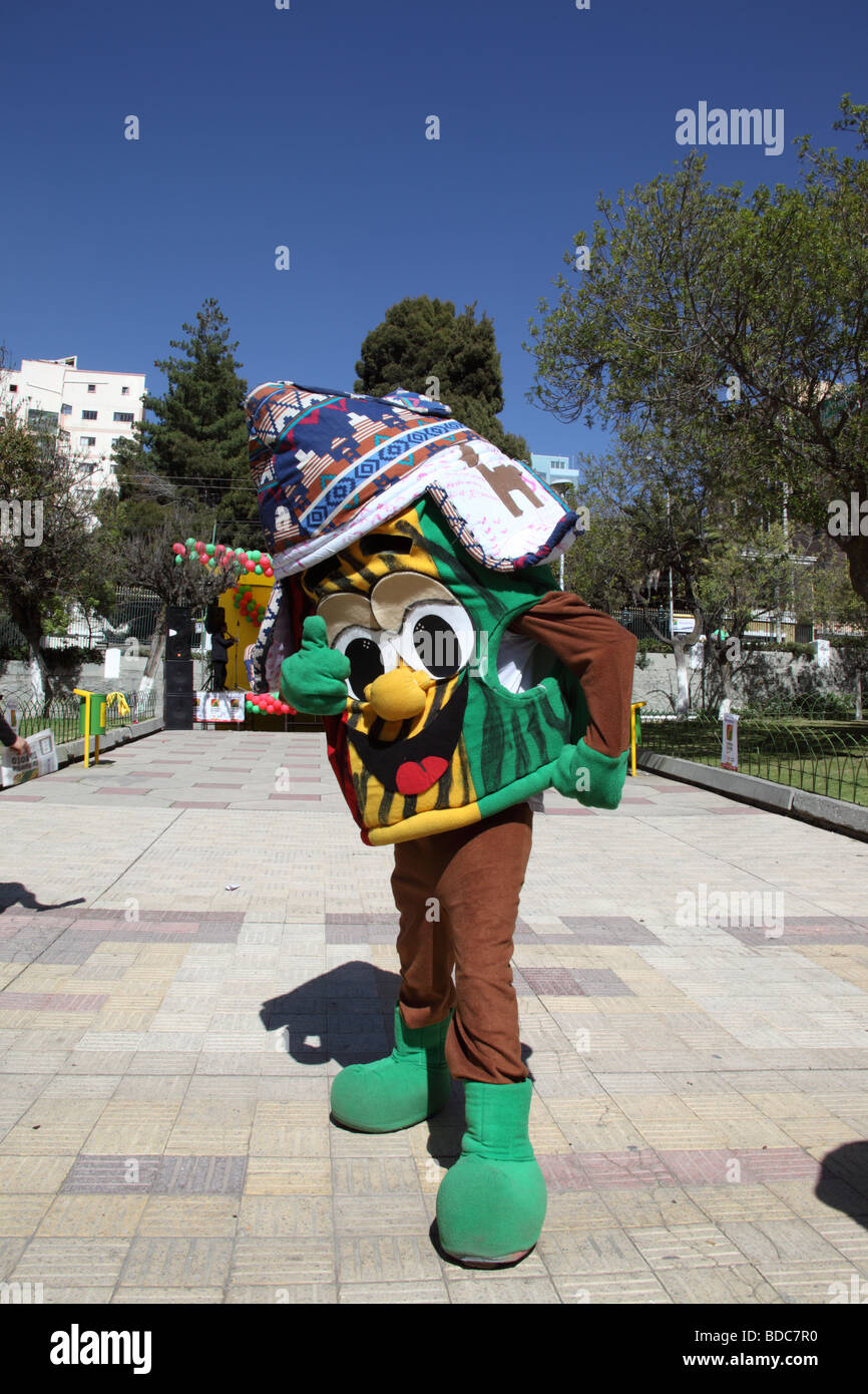 A person dressed as a fingerprint, the mascot / symbol of the campaign ...