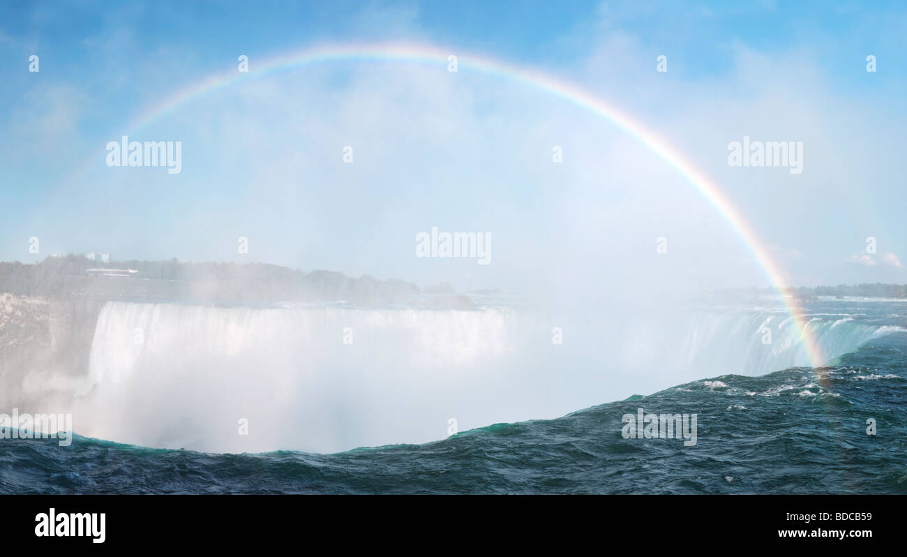 Rainbow over Niagara Falls Horseshoe waterfall Ontario Canada Stock ...