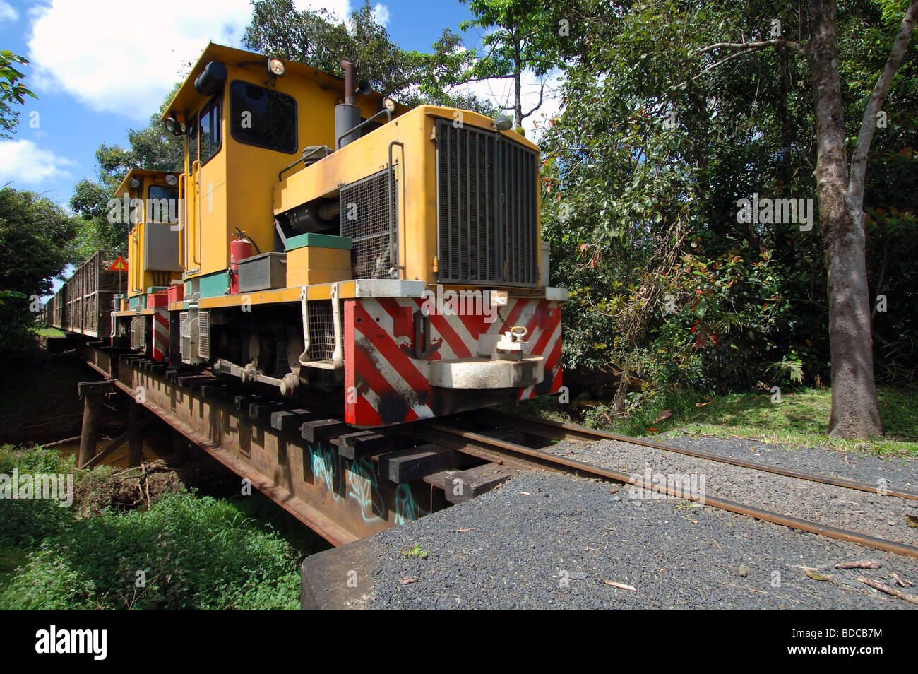 Locomotive of a cane train crossing a creek near Babinda, north ...