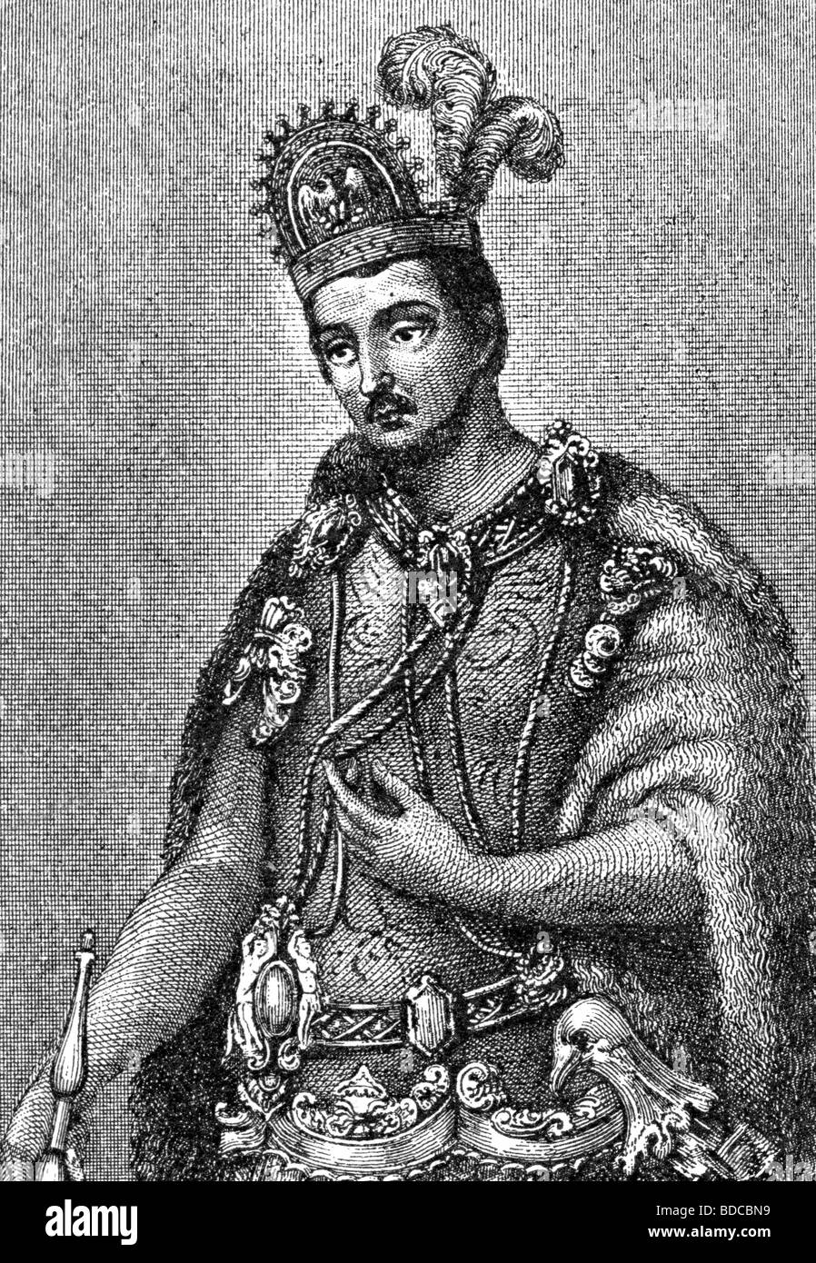 Moctezuma II, circa 1466 - 1520, Aztec emperor, half length, engraving ...