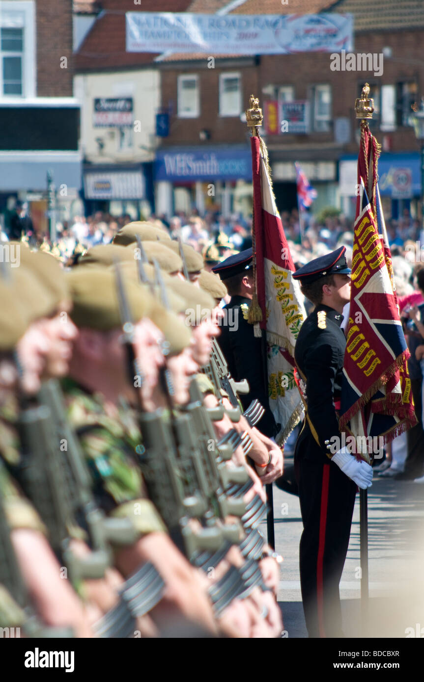 Troops of the 1st Battalion of the Yorkshire Regiment on parade during ...