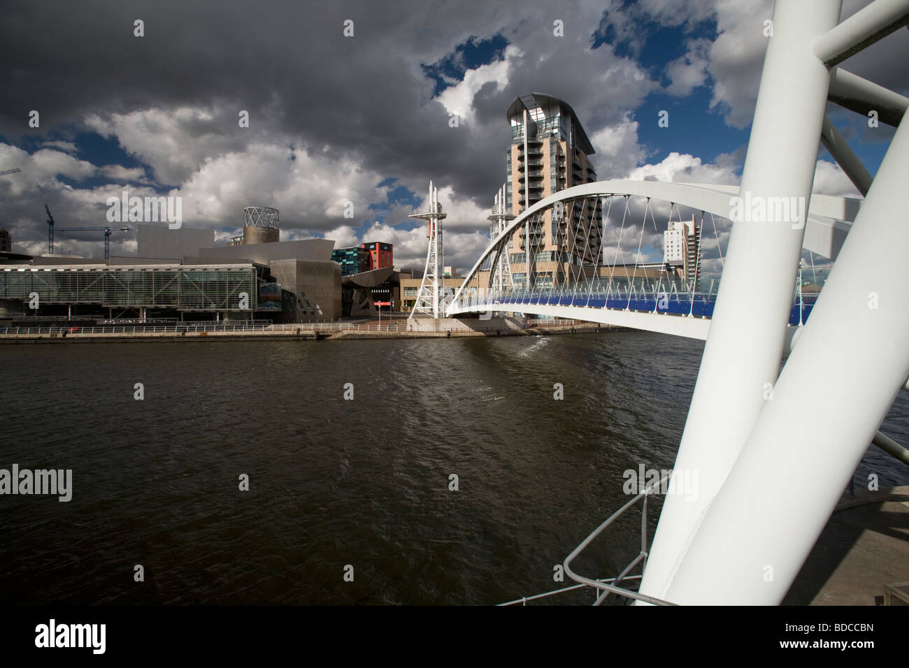 Salford Quays and Millennium Bridge, Greater Manchester, UK Stock Photo ...