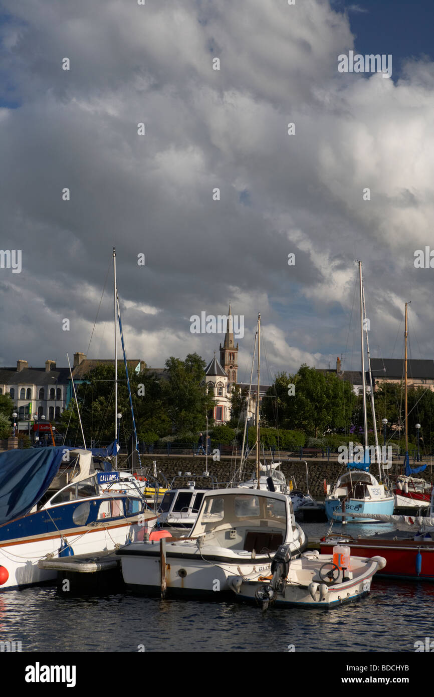 yachts and boats in bangor marina with bangor town centre in the ...