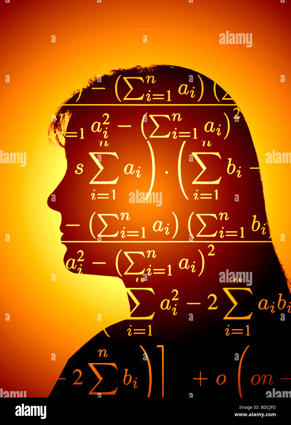 computer generated symbols projected on young woman silhouette Stock ...