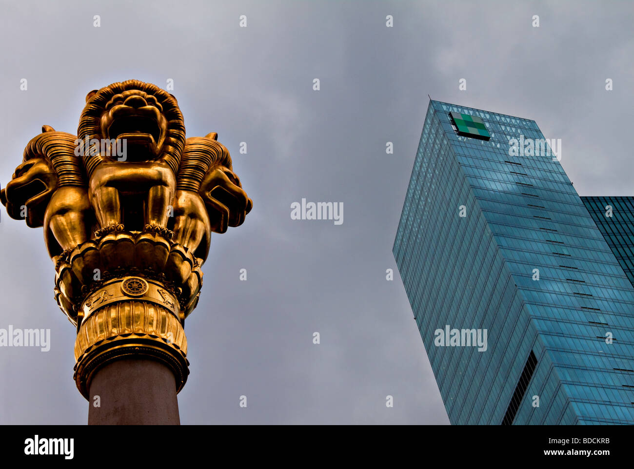 Skyscraper in China, Shanghai, with Lion Statue Stock Photo - Alamy