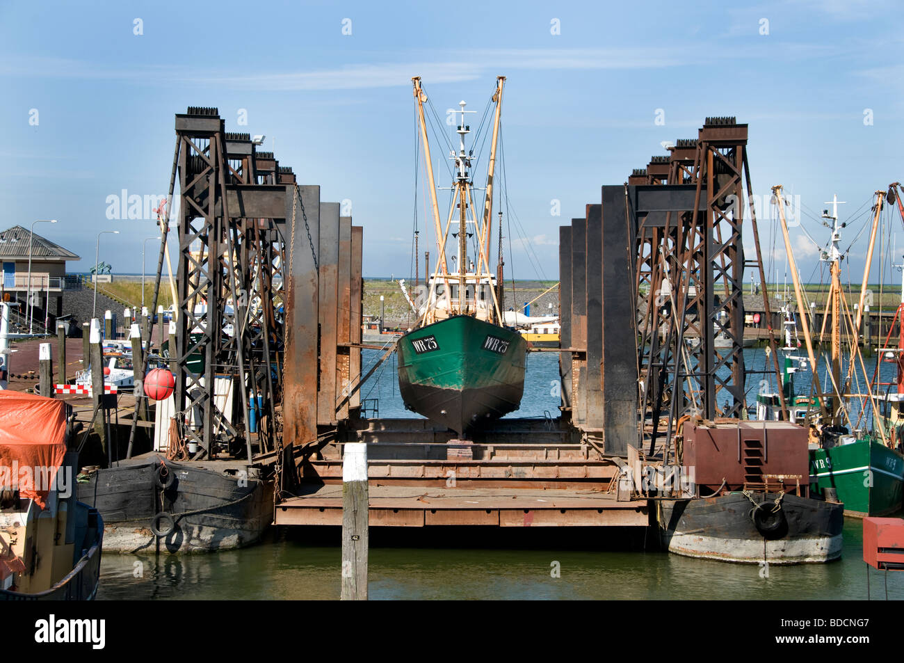 Oudeschild Texel Netherlands fishing trawler floating dry dock shipyard ...
