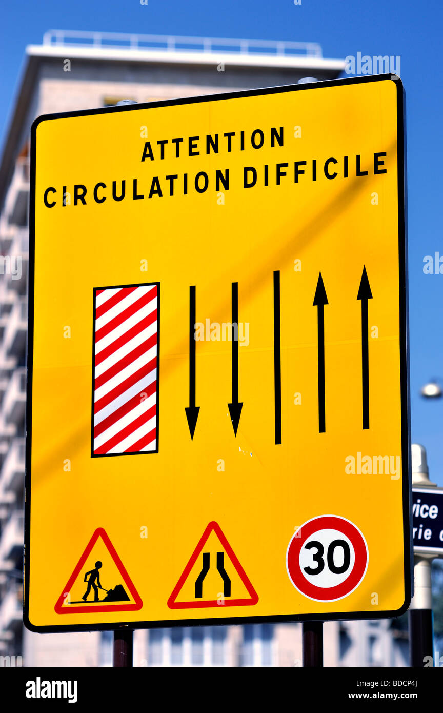 Paris, France, Street Scene, Detail, French Sign, Traffic Circulation ...