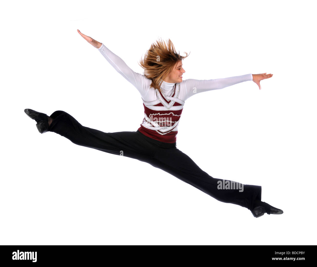 Young woman jumping isolated over a white background Stock Photo - Alamy