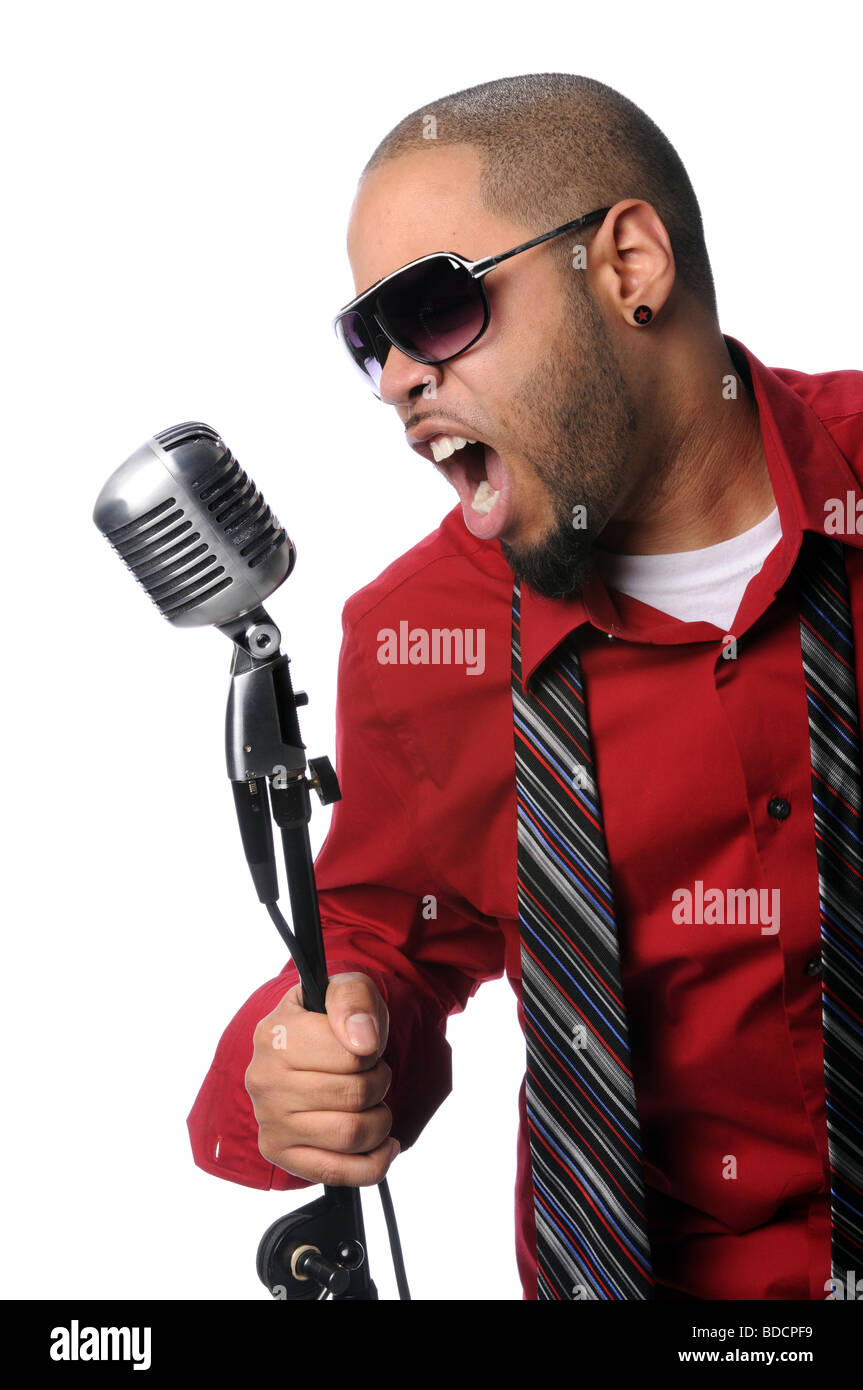 Singer with black glasses hi-res stock photography and images - Alamy