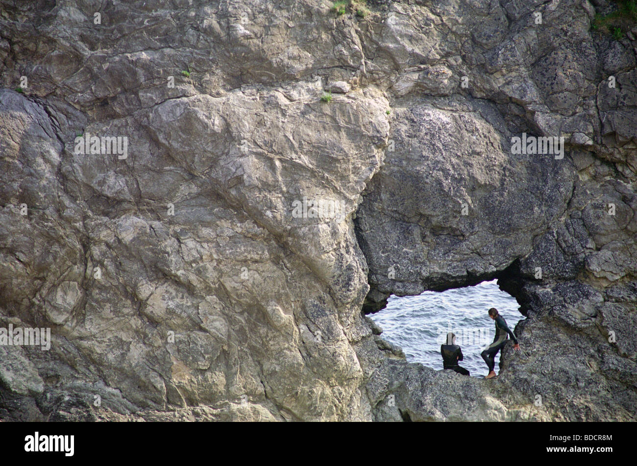 Two divers in Stair hole, Lulworth part of the Jurassic Coast, Dorset ...