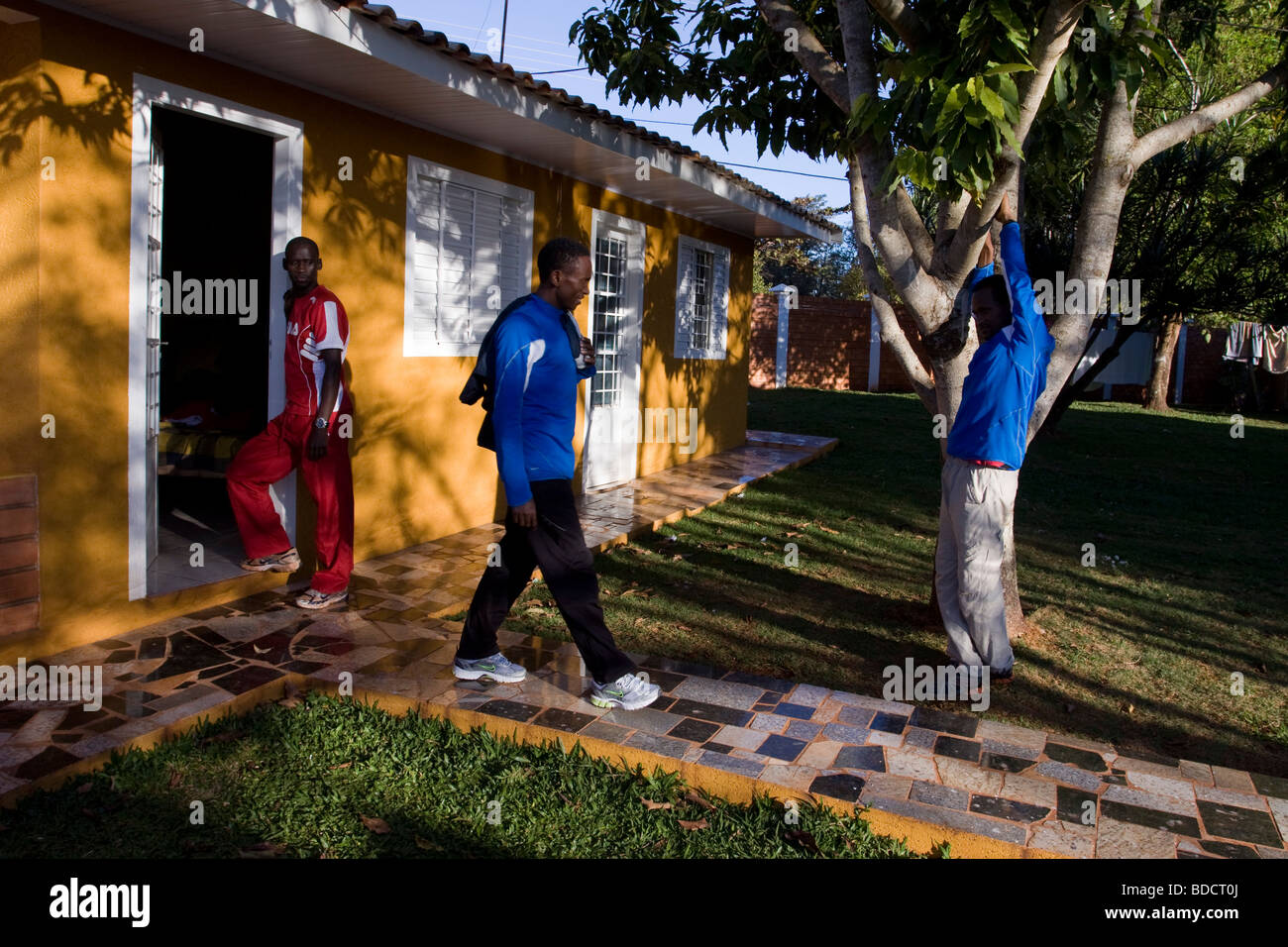 Professional runners from Africa training in Brazil for street races or ...