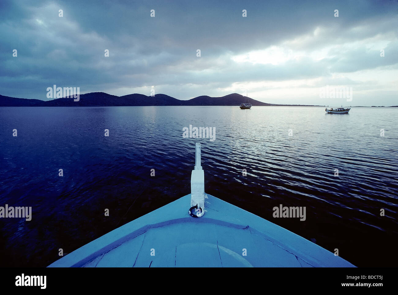 Evening mood at the Spinalonga peninsula, gloomy sky, Elounda, Elounta ...